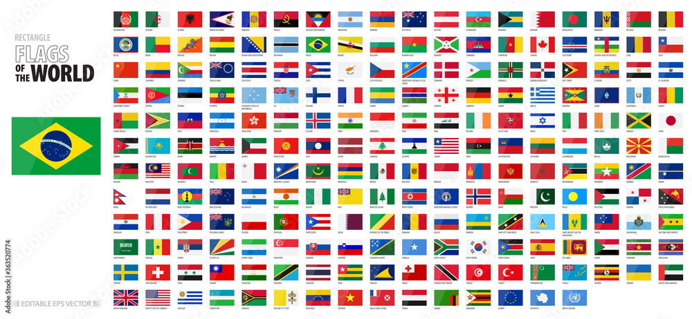 Rectangle Flags of the World. Flags with shadow and reflection. Stock ...
