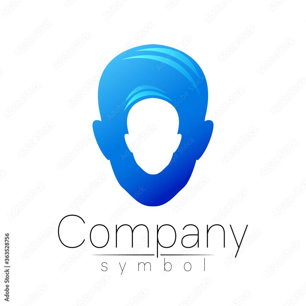 Vector symbol of human head. Person face. Blue color isolated on white ...