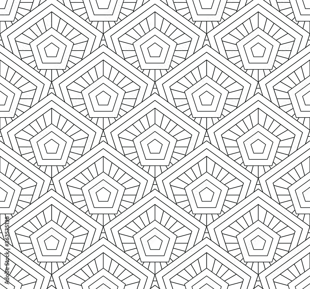 Coloring book, seamless page for adults. Black and white linear vector ...
