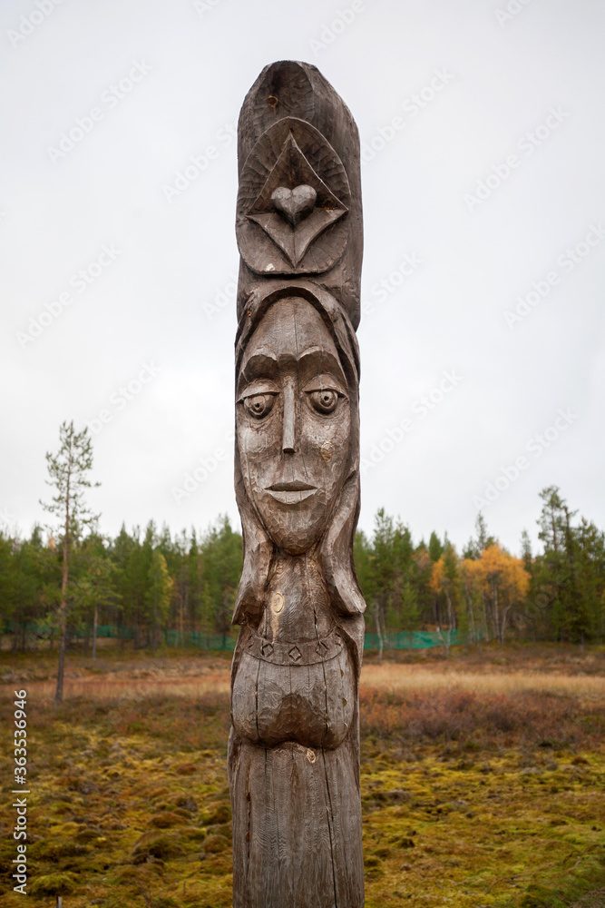 Alley of majestic idols at Sami Village, Murmansk, Russia, the four ...