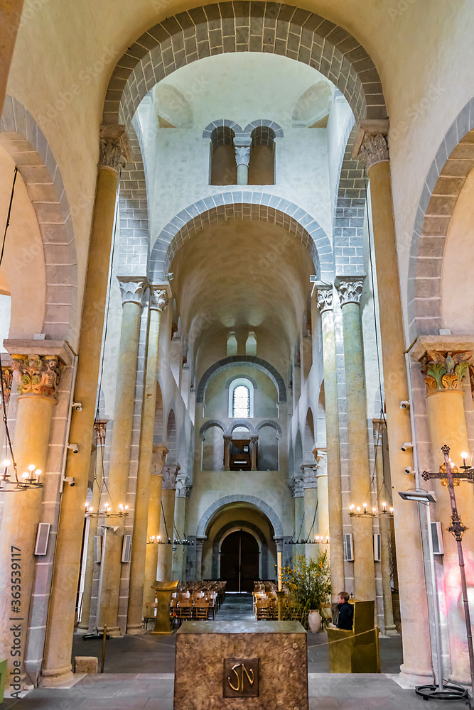 Interior view of Basilica of Notre-Dame du Port. Church founded by ...