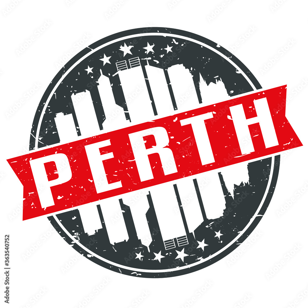 Vetor de Perth Australia Round Travel Stamp. Icon Skyline City Design ...