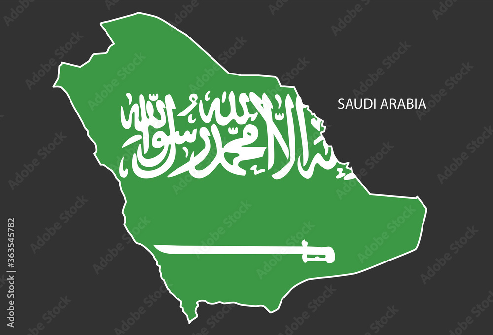 Sticker outline map of the Saudi Arabia, flag Saudi Arabia. Stock ...