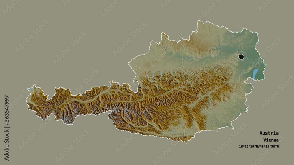 Burgenland, state of Austria, with its capital, localized, outlined and ...