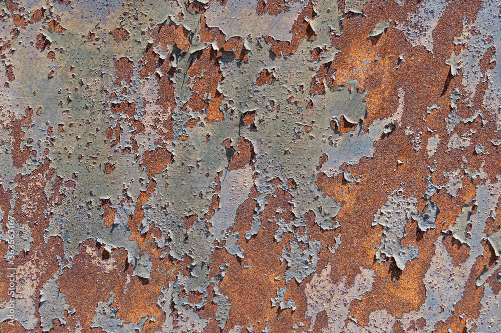 Old, rusty, rough metal texture covered in patches of peeling off old ...