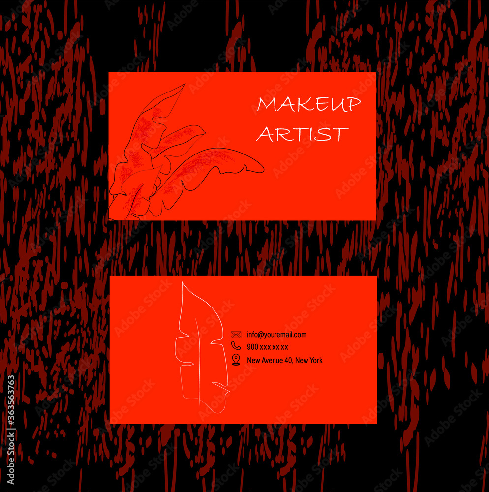 Business Card template for make up artist. Minimalism. Vector. Orange ...