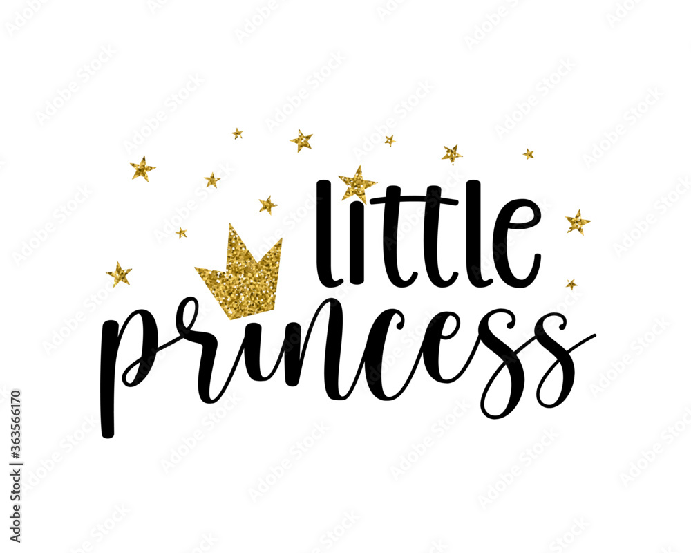 Little princess vector isolated on white with golden heart for logo, t ...