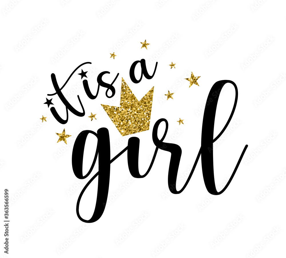 It is a girl vector isolated on white with golden heart for logo, t ...
