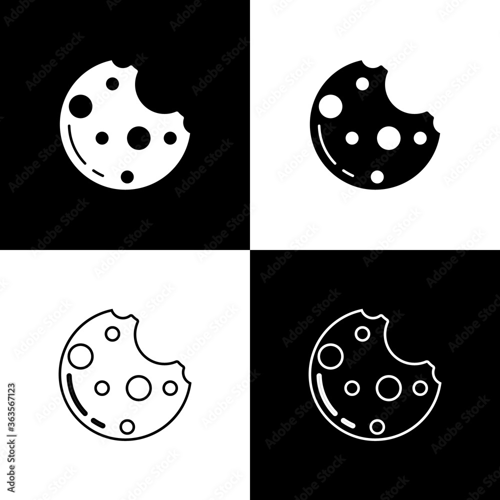 Set Chocolate cookies with marijuana leaf icon isolated on black and ...