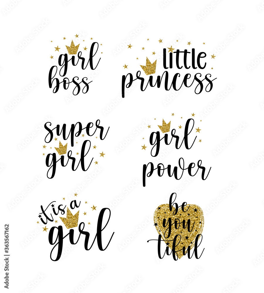 Vector mega set of girl slogans. Print for the t-shirt. Logo, t-shirt ...