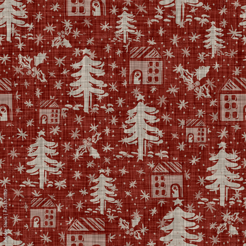 Rustic seamless farmhouse linen printed winter background. Primitive ...