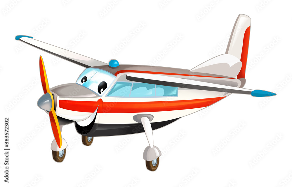 cartoon happy flying plane machine on white background - illustration ...