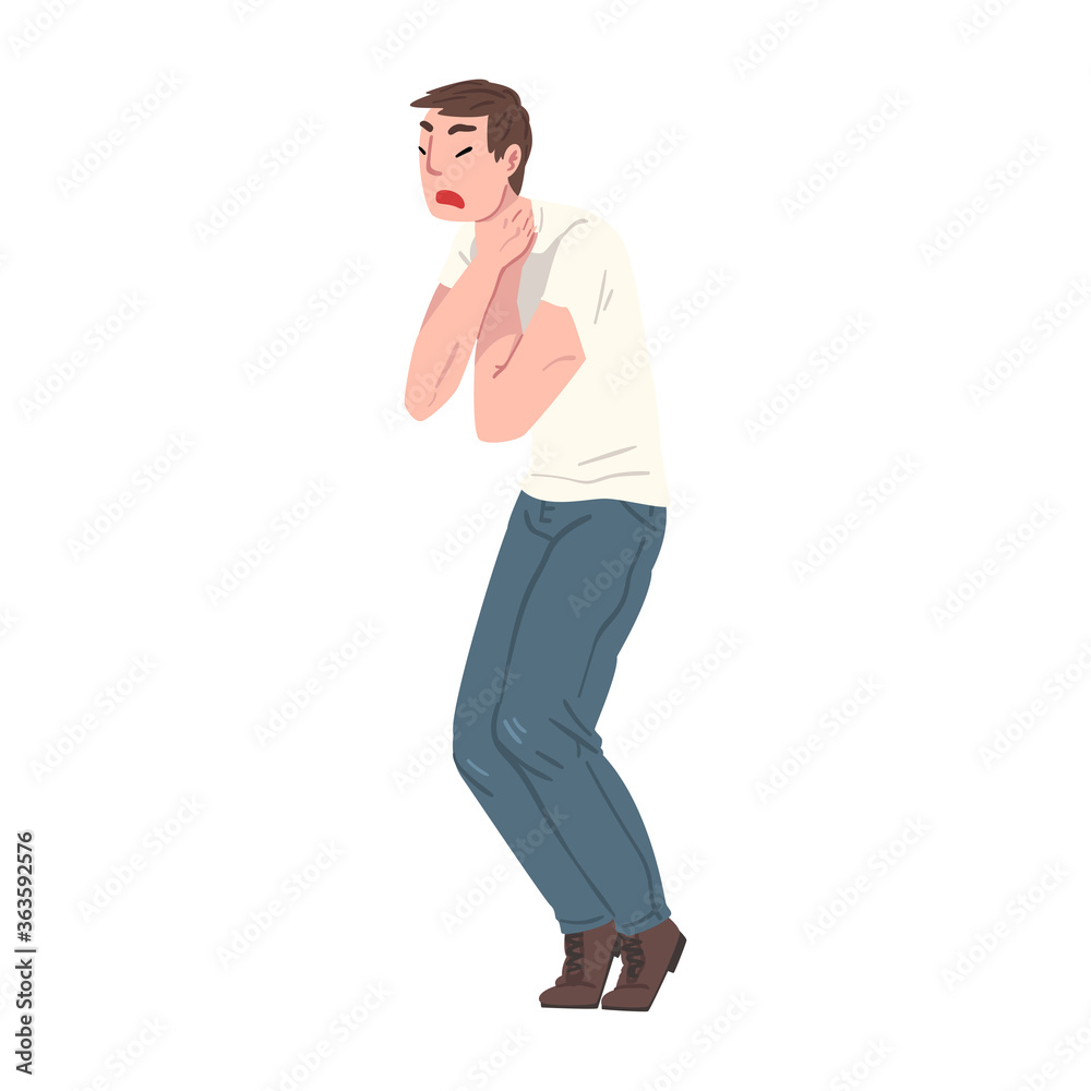 Young Man Holding his Neck Coughing and Choking Vector Illustration on ...