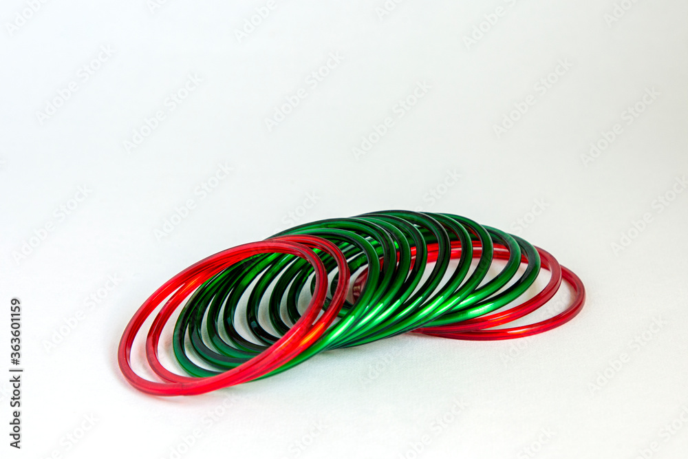 Top view side view of Green bangles and red bangles isolated in white ...