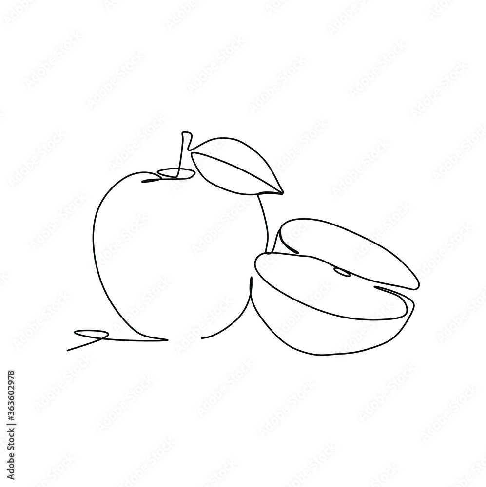 Continuous one line drawing art of apple fruit. Vector illustration ...