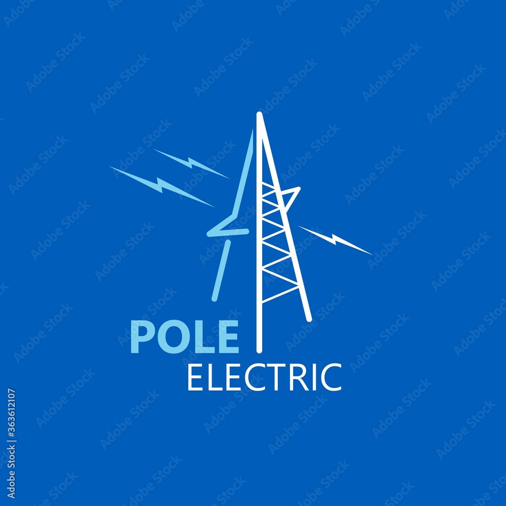 Pole Electric logo. High voltage power lines elements blue background ...