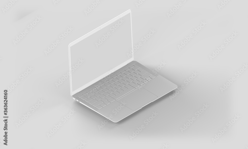 Isometric Modern White Laptop with Blank Display Isolated on White ...