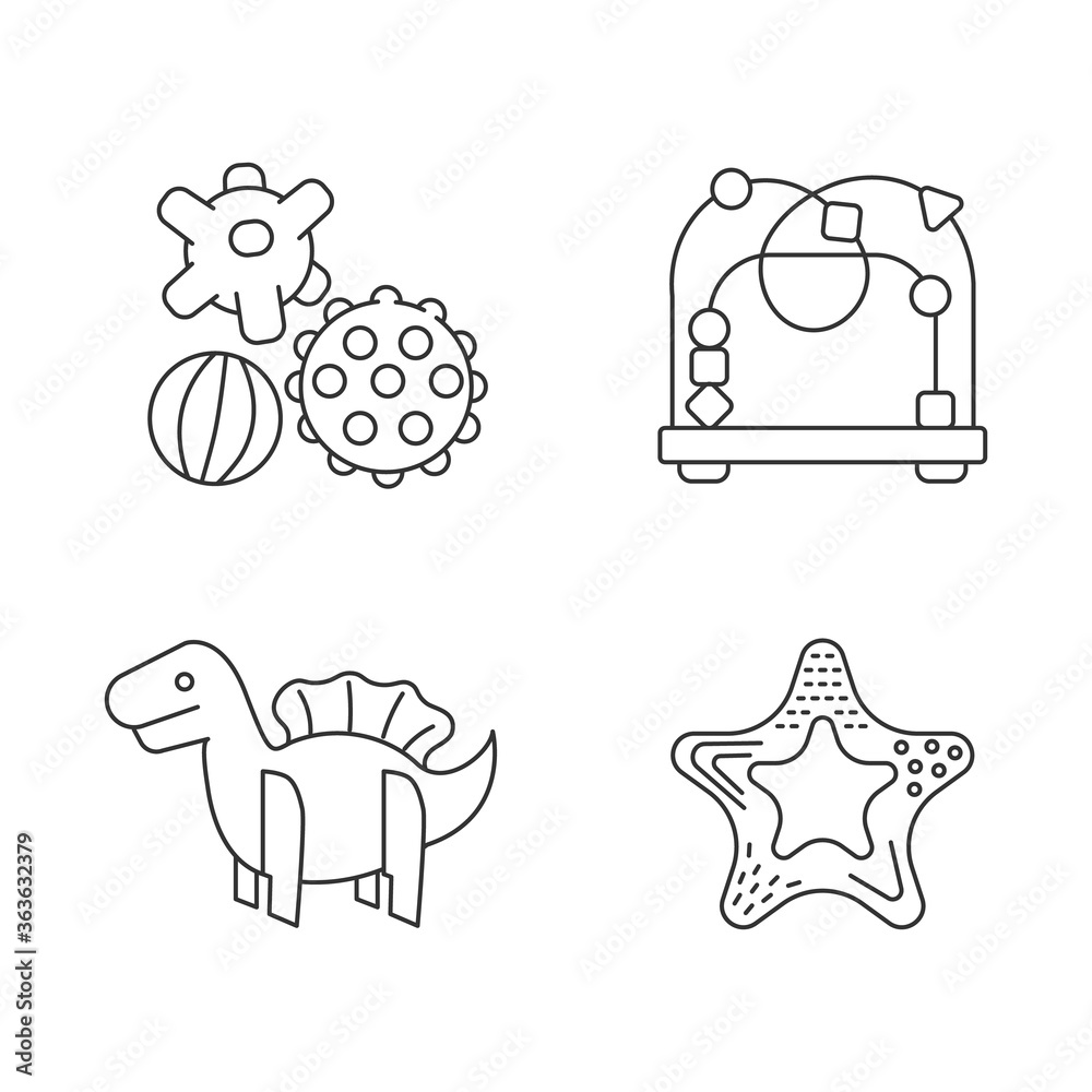 Children sensory toys pixel perfect linear icons set. Textured balls ...