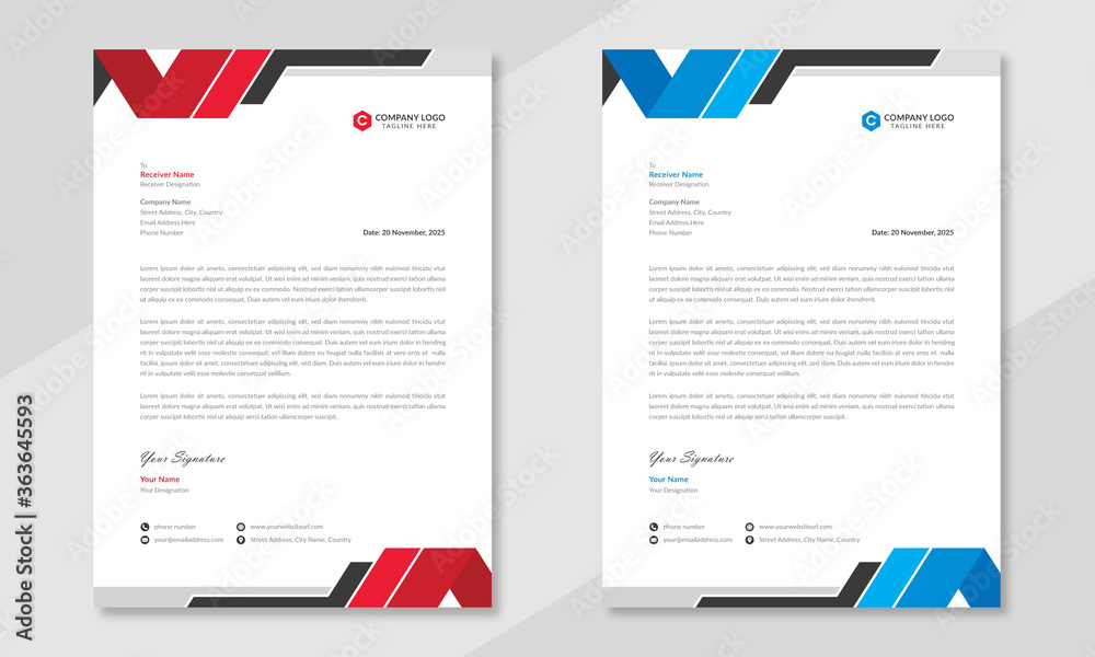 Professional business letterhead design in red & blue with geometric ...