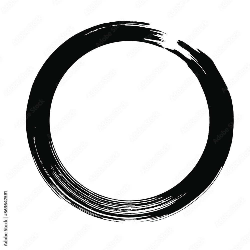 Circle ink brush stroke, black paint round frame, vector illustration ...