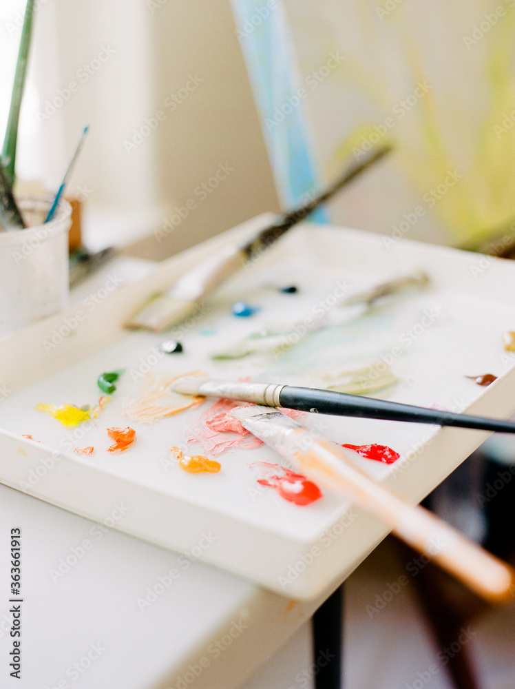 Artist in her studio Stock Photo | Adobe Stock