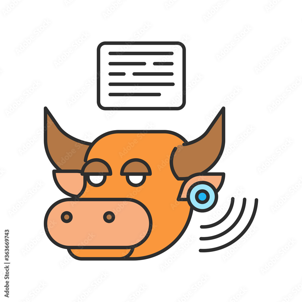 System monitoring the bull with help of sensors. Smart farming color ...