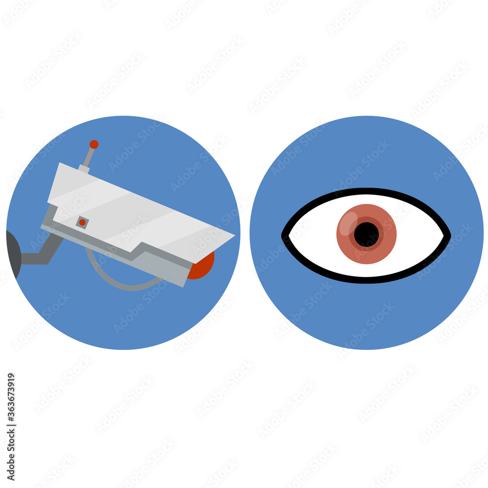 Video surveillance camera. Security footage set. White CCTV device with ...