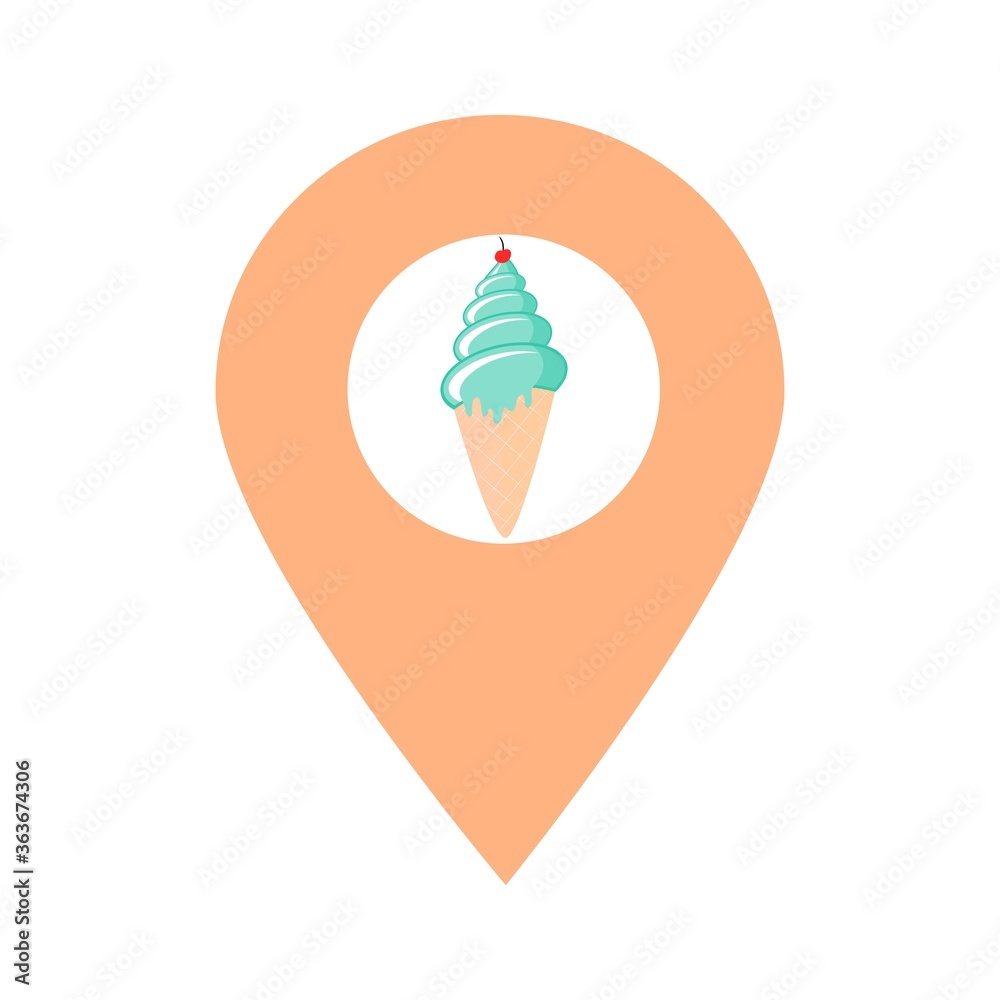 Ice cream cone location map pin pointer icon. Element of map point for ...