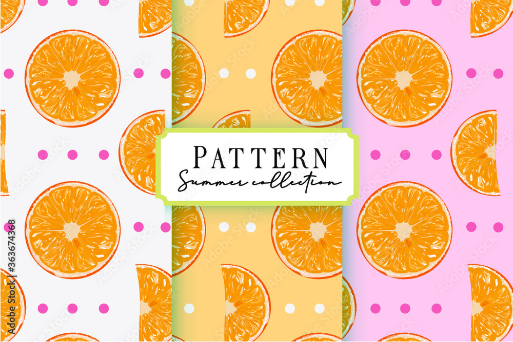 Patron de vintage tropical de naranjas 3 modelos de color. Vector de ...