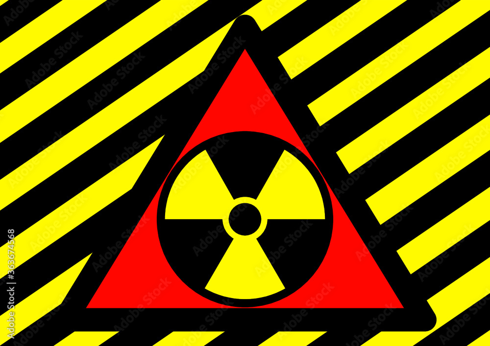 Warning sign attention radioactive area is dangerous. Chernobyl ...