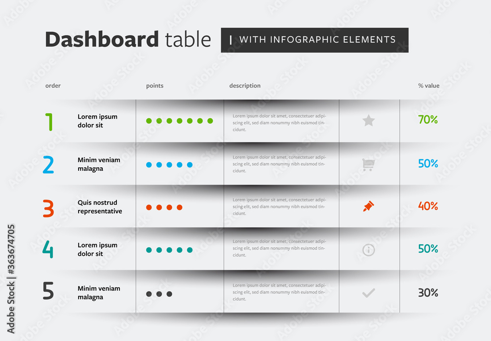 Infographic Table Layout With Shadow Effect Stock Template Adobe Stock