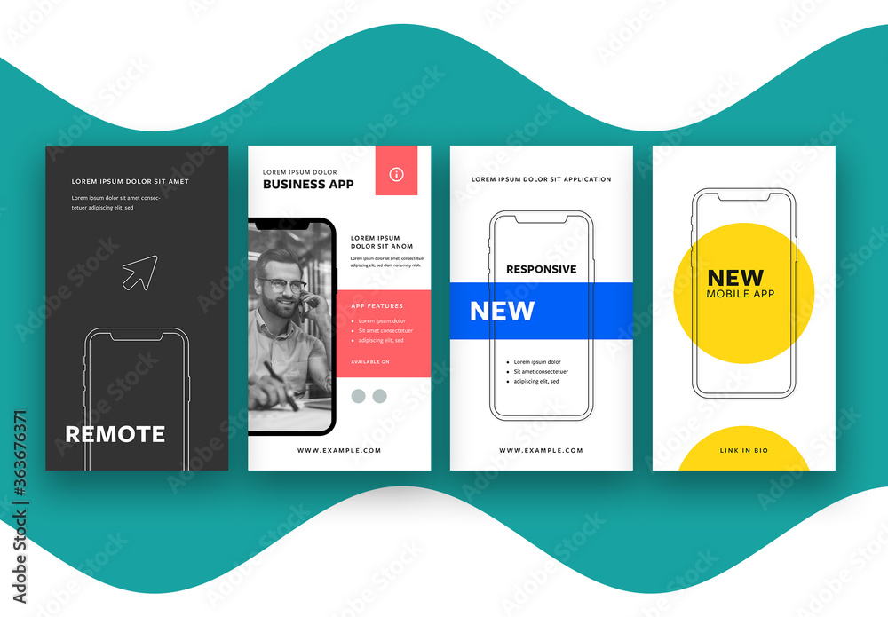 Social Media Layouts with Smartphone Illustrations Stock Template ...