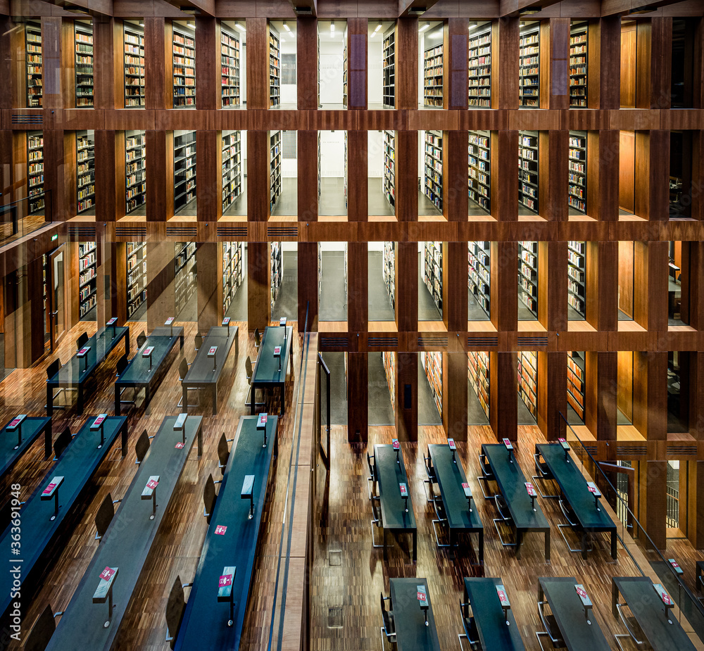 Berlin, Germany: modern cubical interior of the Jacob and Wilhelm Grimm ...