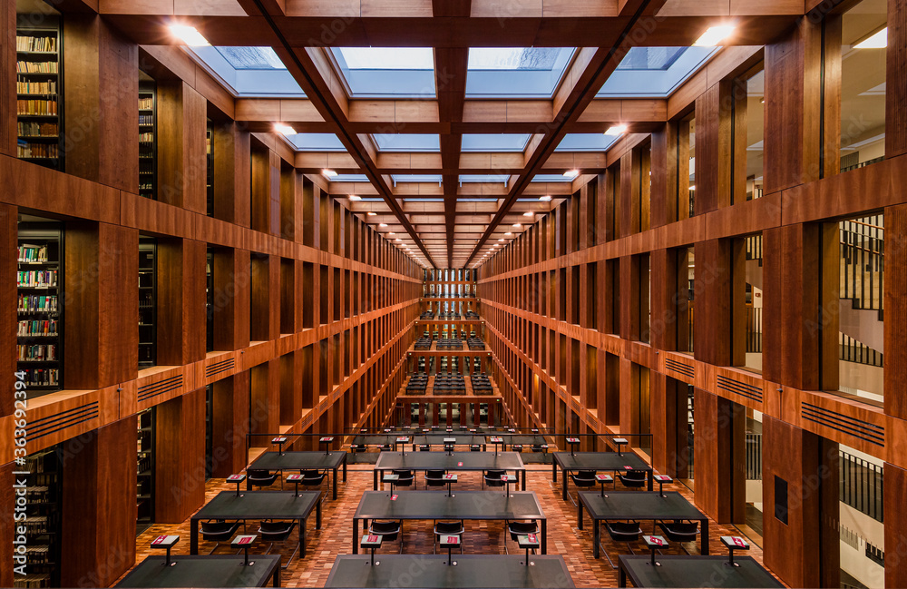 Berlin, Germany: modern cubical interior of the Jacob and Wilhelm Grimm ...