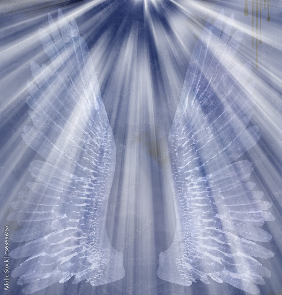 Angel wings and shining holy light. 3D rendering Stock Illustration ...