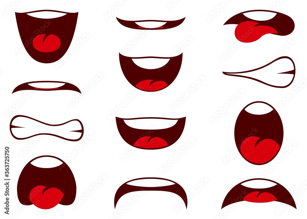 Vector illustrations of cartoon mouth expressions Stock Vector | Adobe ...
