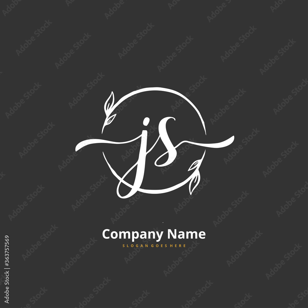 J S JS Initial handwriting and signature logo design with circle ...