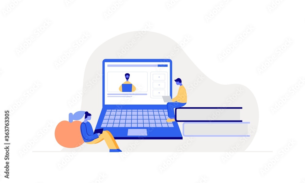 E-learning, online education at home. Modern vector illustration concepts for website and mobile ...