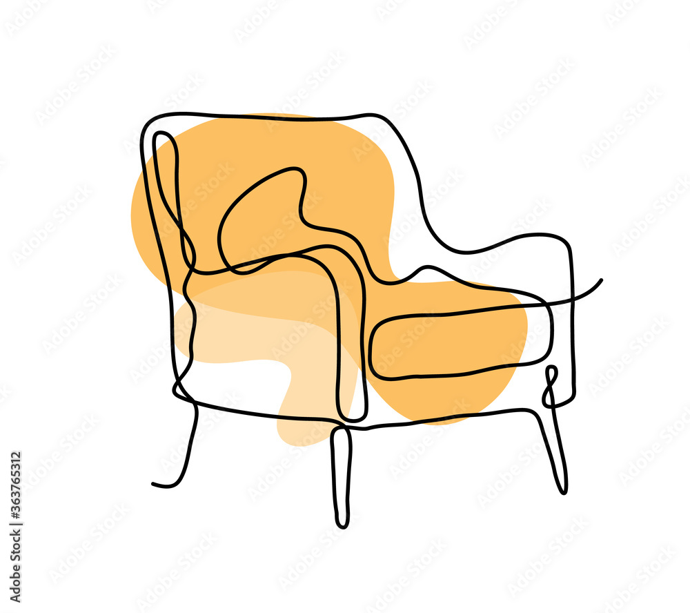 Continuous line drawing of a chair sofa with desaturated background ...