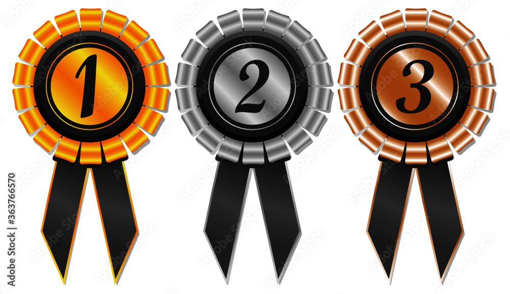 Set of Medals. Gold Silver Bronze. Champion 1st rank Gold Medal 2nd ...