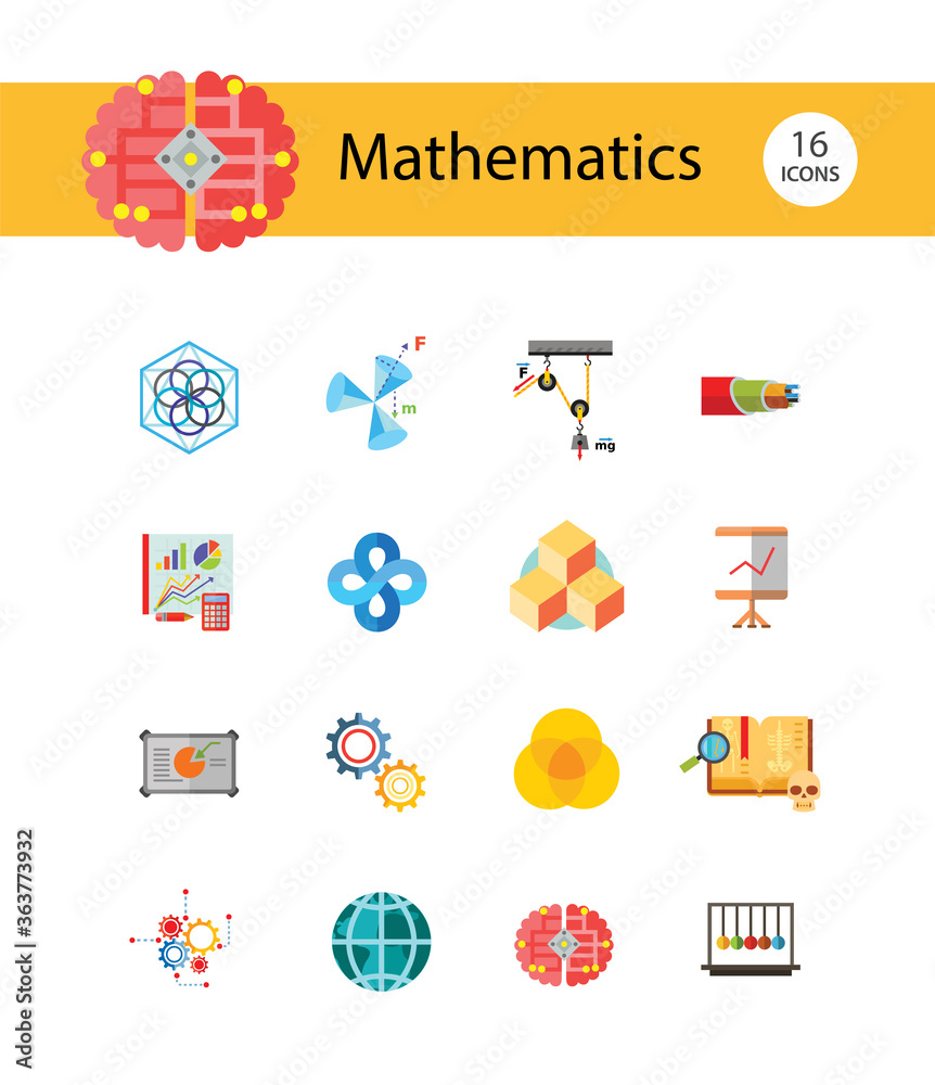 Mathematics Icon Set. Gear Wheel Drawing Metronome With Pendulum ...