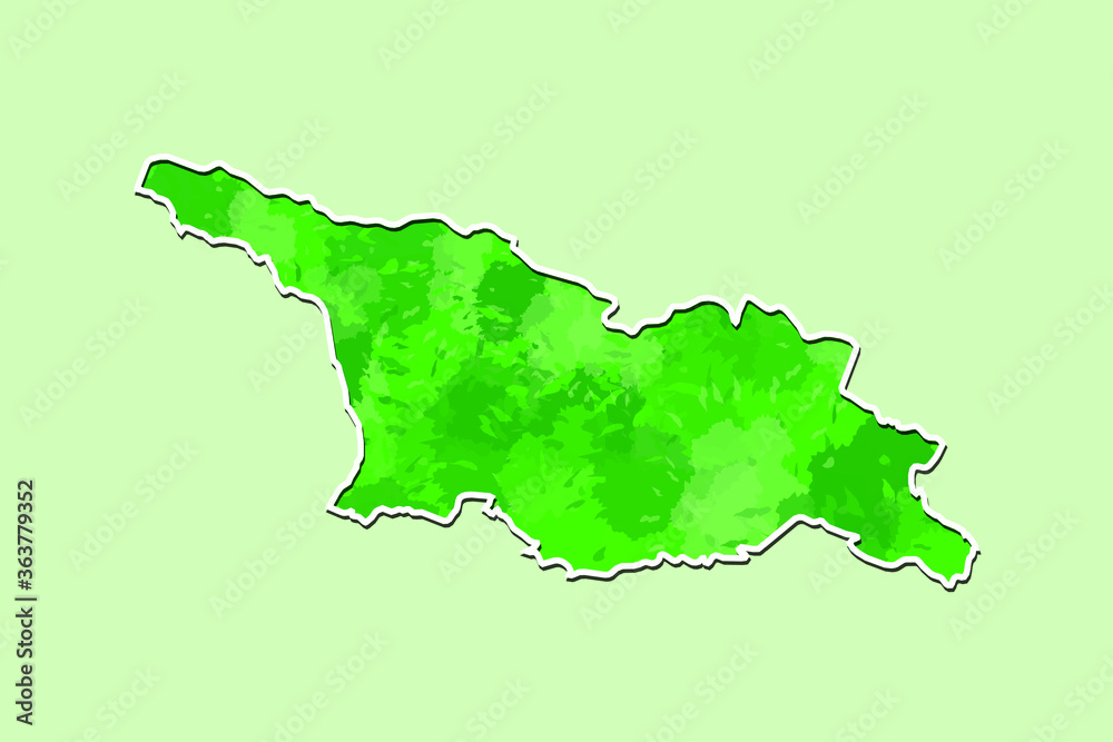 Georgia watercolor map vector illustration of green color with border ...