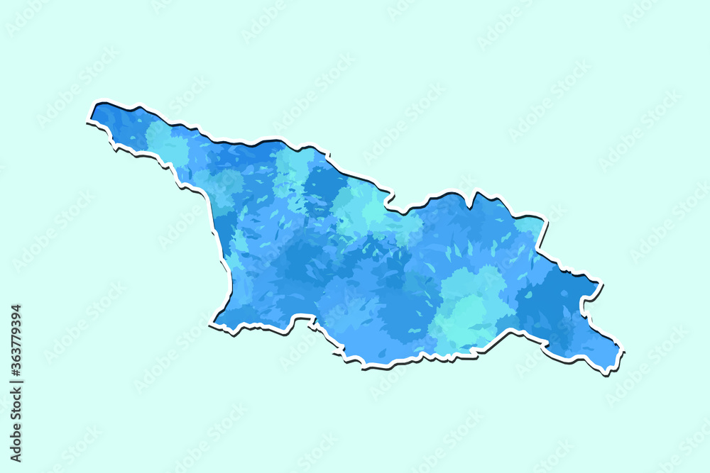 Georgia watercolor map vector illustration of blue color with border ...