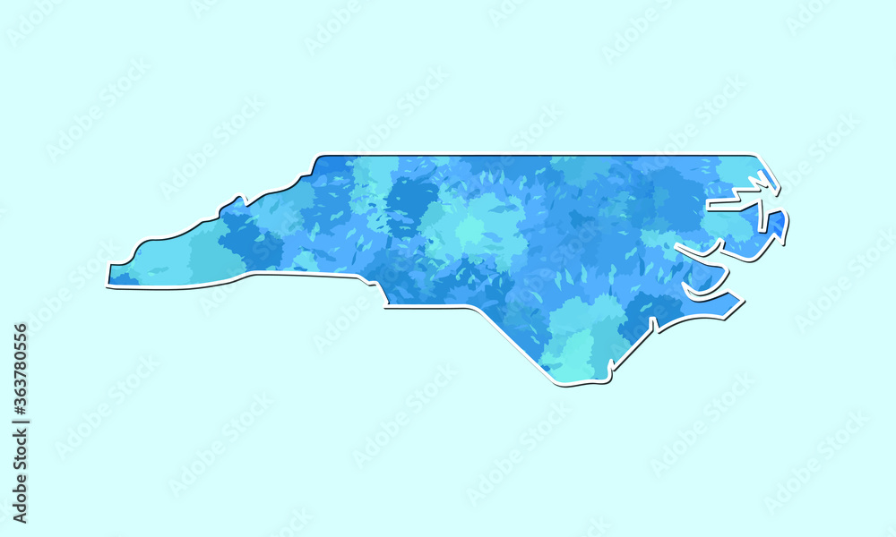 North Carolina watercolor map vector illustration of blue color with ...