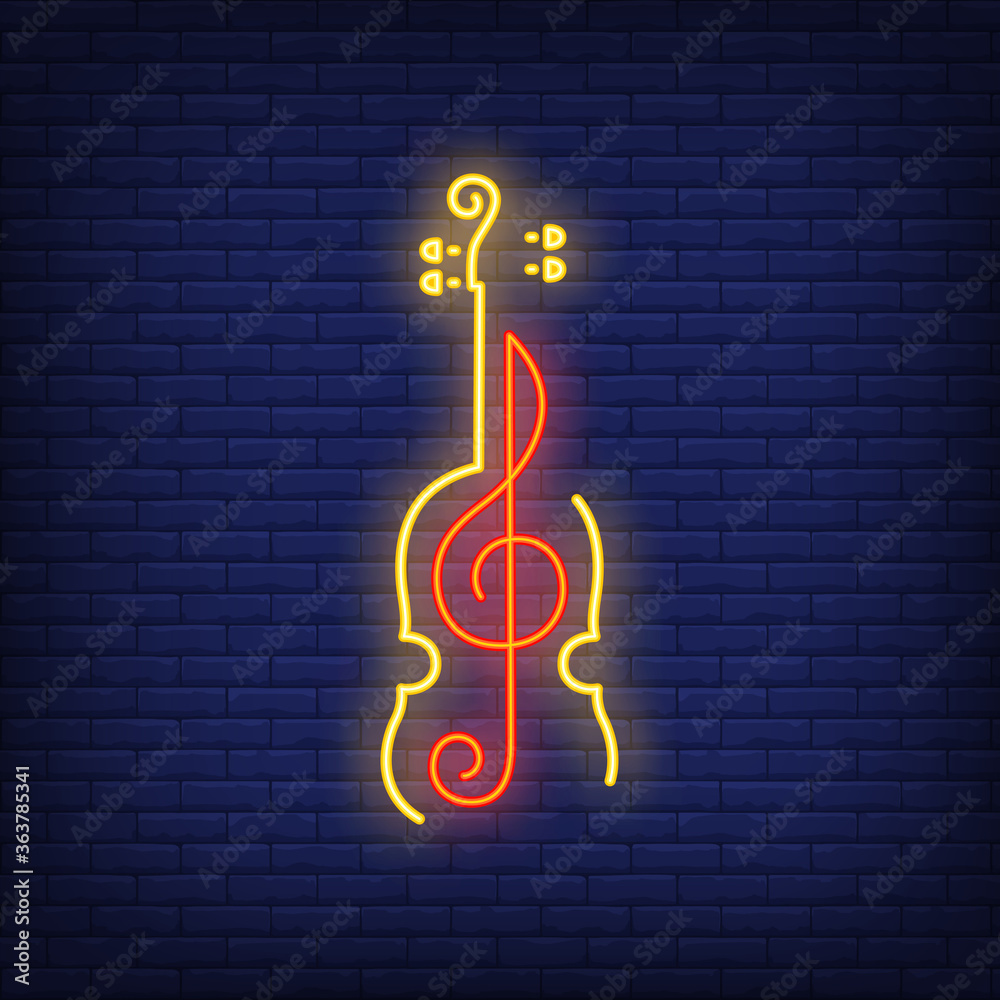 Violin and treble clef neon sign. Classical music, concert or ...