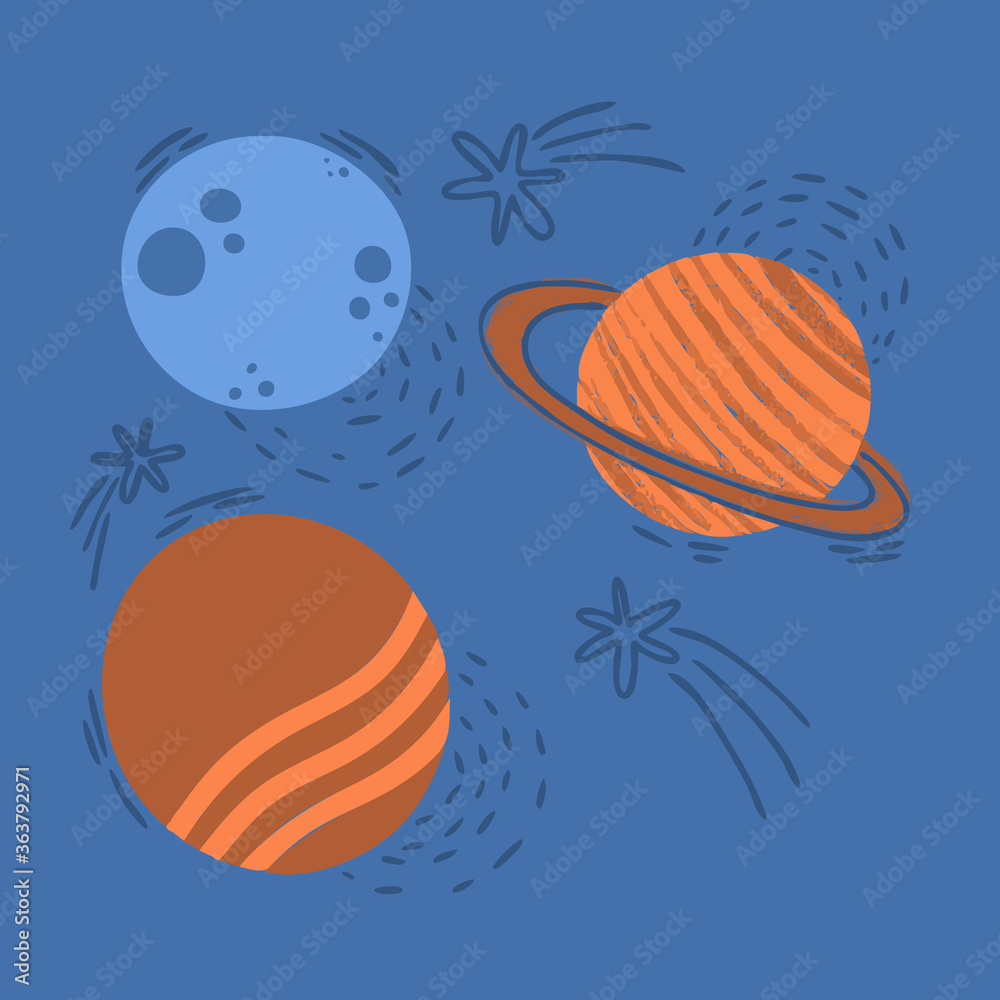 Vecteur Stock Planets of different sizes and colors in space with ...