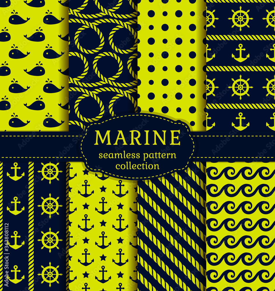 Set of sea and nautical backgrounds in dark blue and green colors. Sea ...