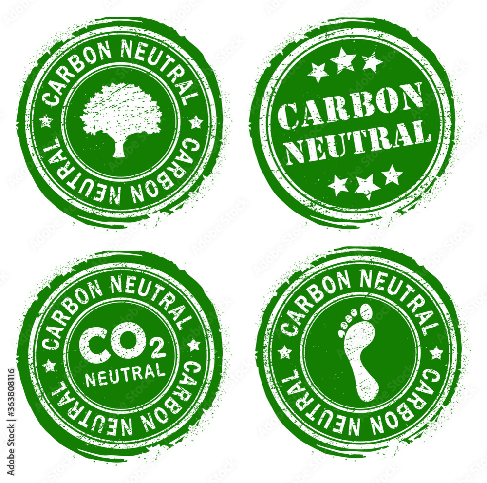 Carbon neutral green round retro style grunge seal set. Vector ...