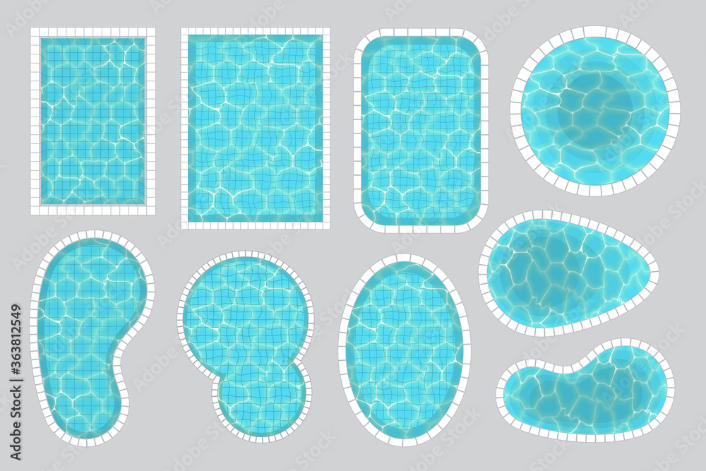 Vector set. Swimming pools of different shapes. Top view. Stock ...
