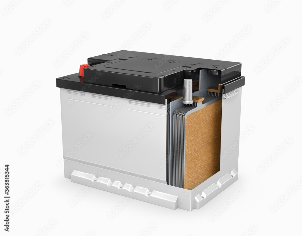 car battery (assembly drawing) .3d illustration Stock Photo | Adobe Stock